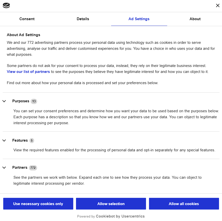 Cookiebot CMP and the Transparency and Consent Framework (TCF) – Cookiebot Support