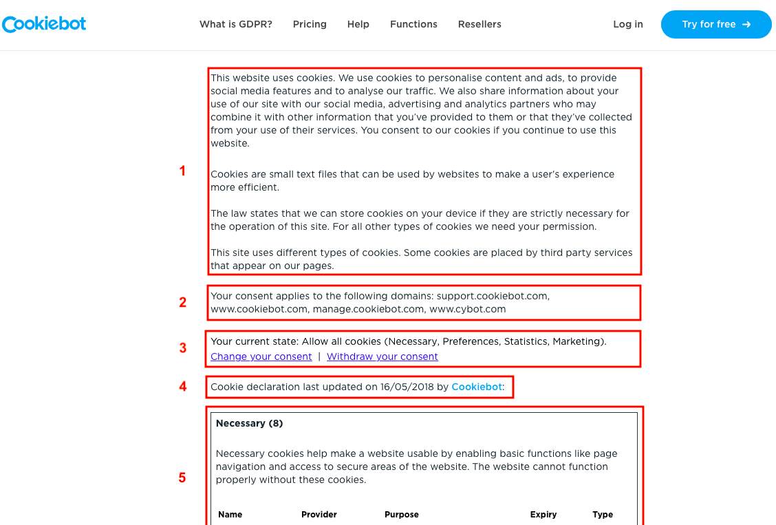 What is included in the Cookie Declaration? – Cookiebot Support