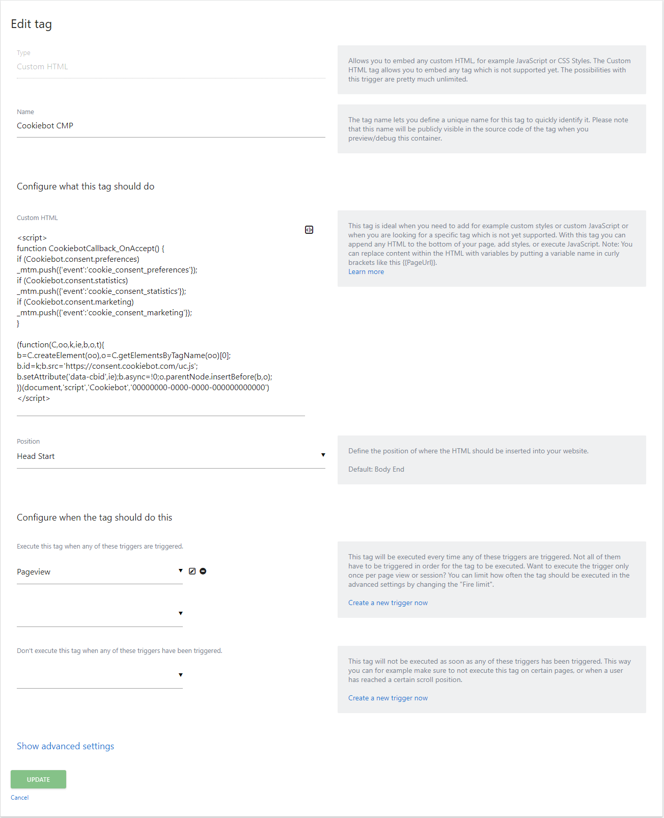 Matomo installation – Cookiebot Support